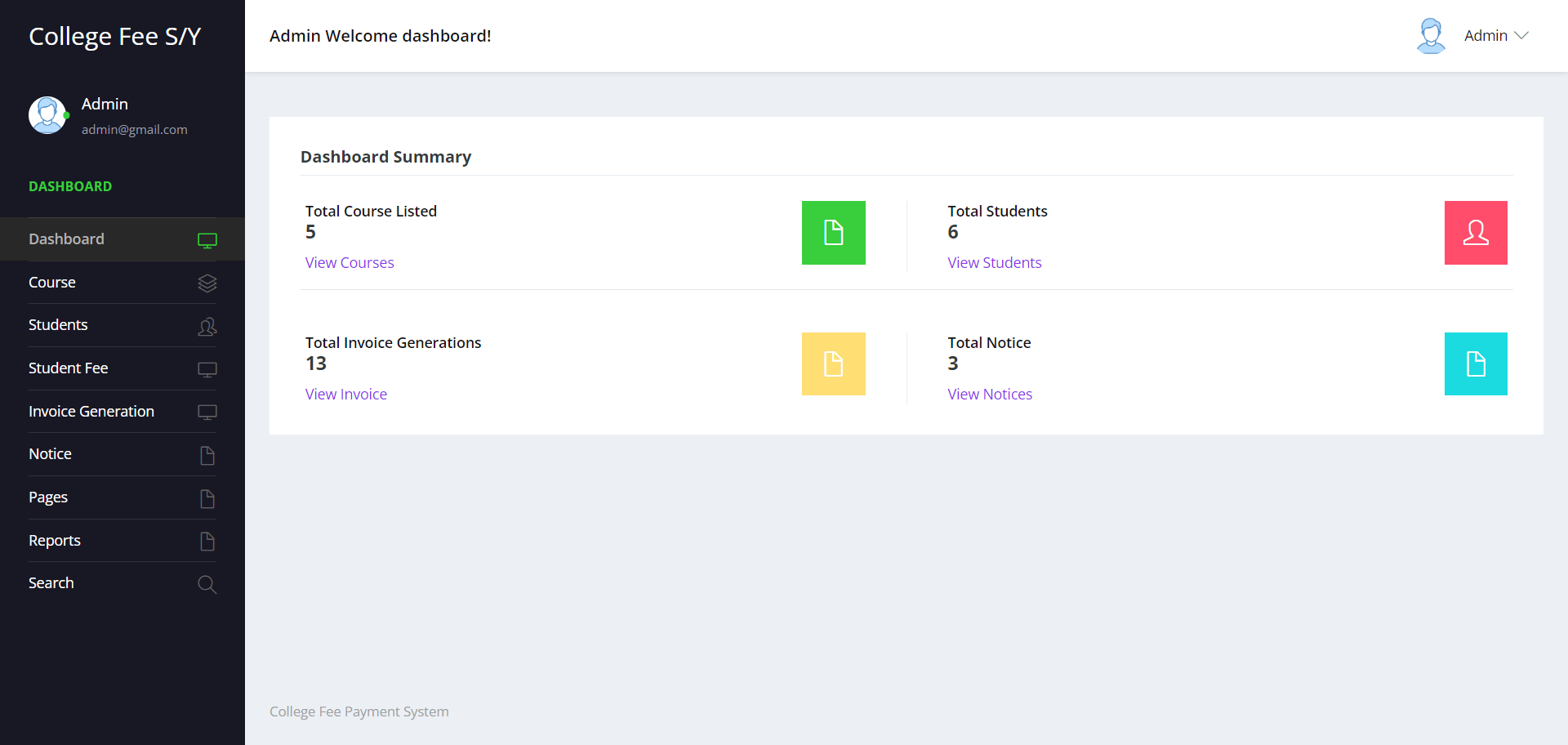 College Fee System Project | College Fee Management System Project in PHP