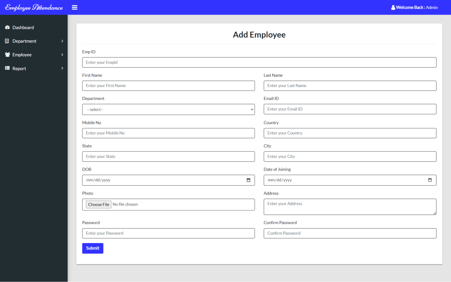 Employee Attendance Management System Project | Employee Attendance System in PHP