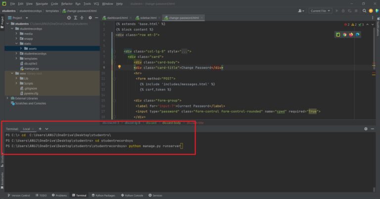 Students Record System Project in Python Django