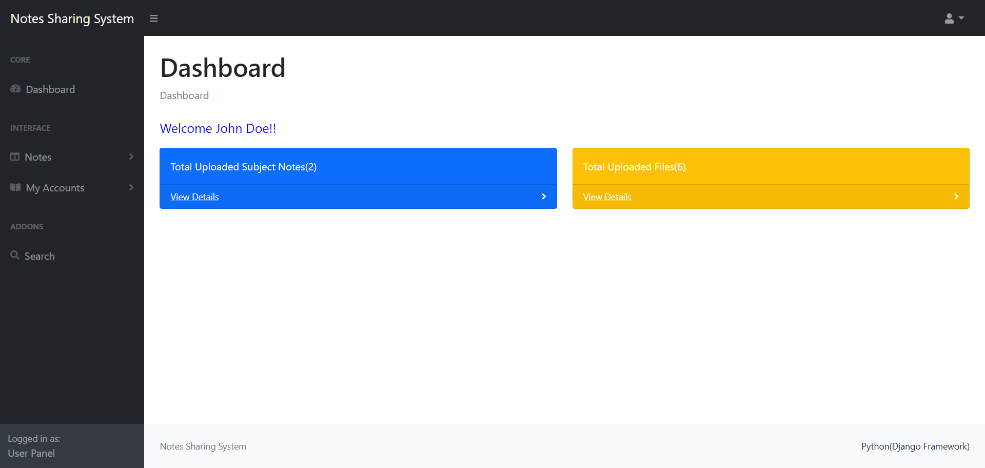 Online Notes Sharing System project using Python Django and MySQL