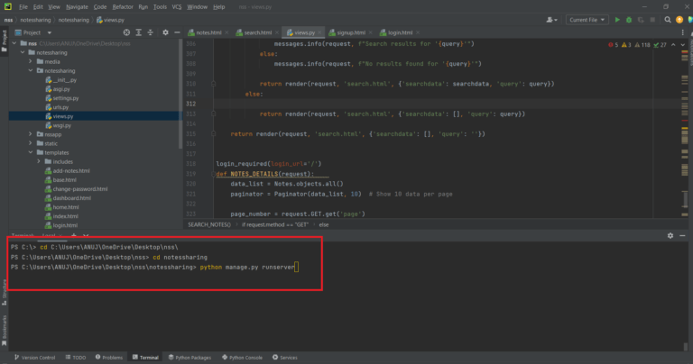 Online Notes Sharing System project using Python Django and MySQL