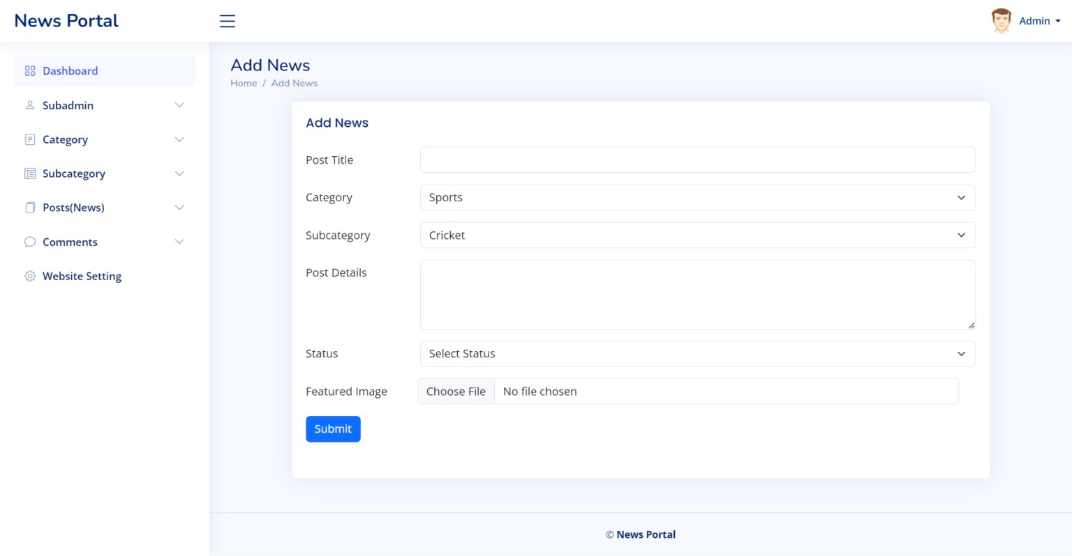 News Portal Project using Python Django and MySQL- PHPGurukul