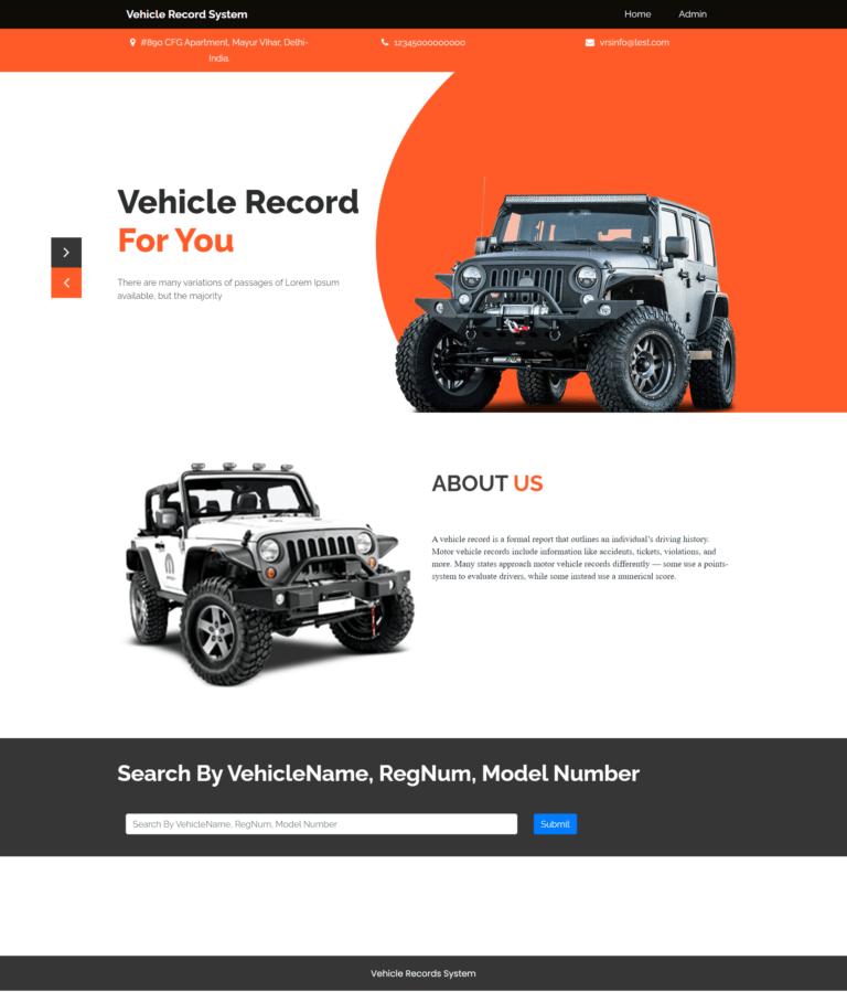 Vehicle Record Managment System Project using PHP and MySQL - PHPGurukul