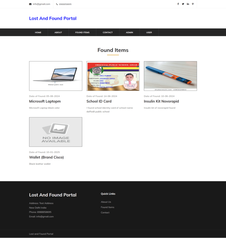 Lost and Found Portal Management System Project Using PHP- PHPGurukul