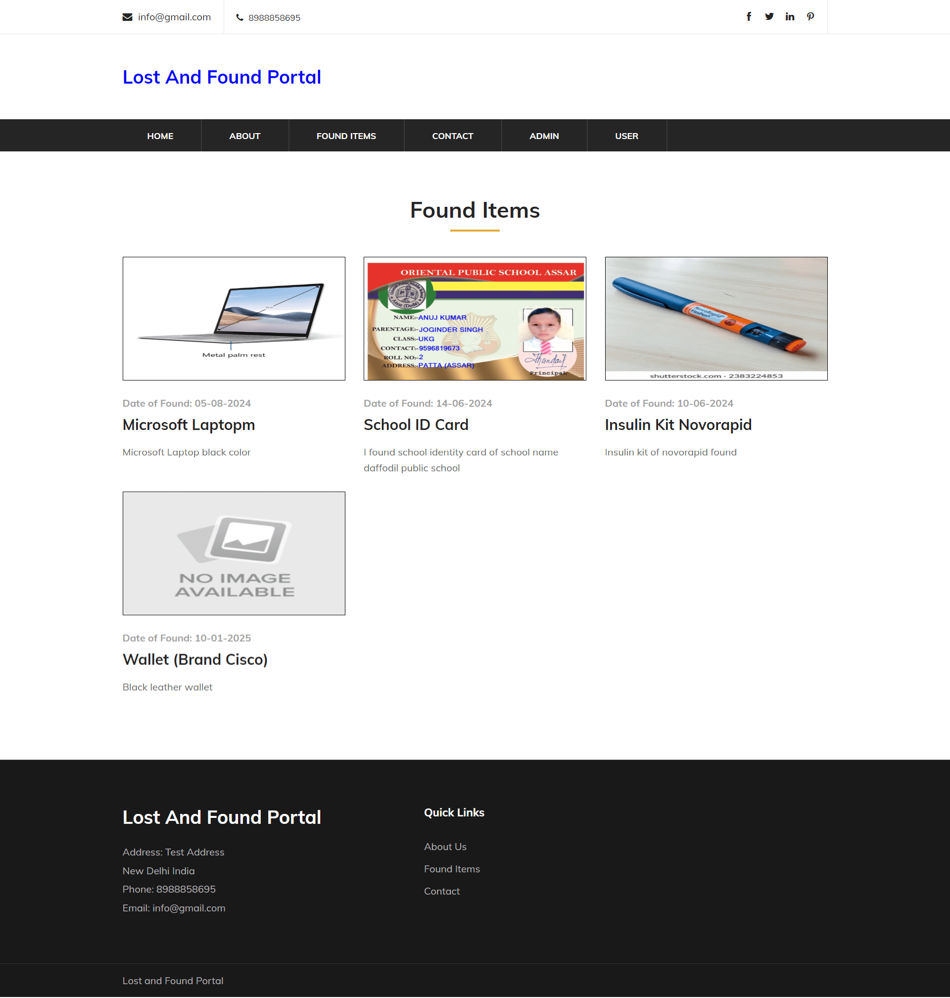 Lost and Found Portal Management System Project Using PHP- PHPGurukul