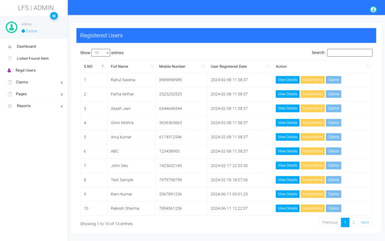 Lost and Found Portal Management System Project Using PHP- PHPGurukul