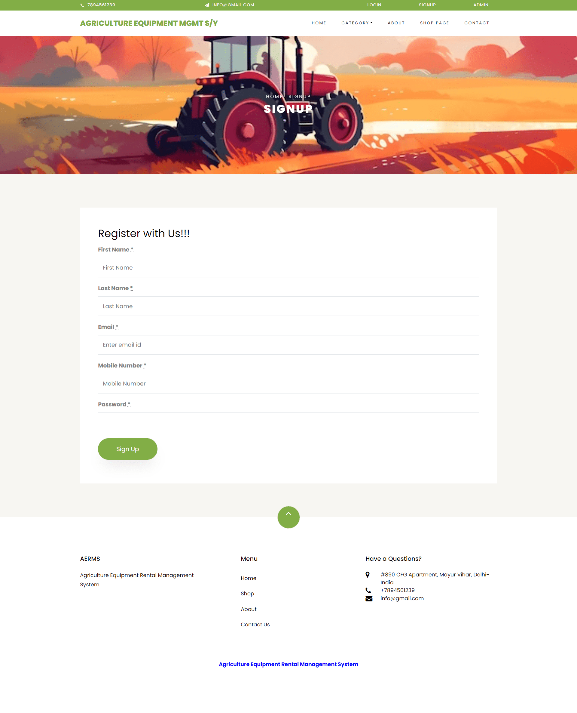 Agriculture Equipment Rental Management system Project in PHP