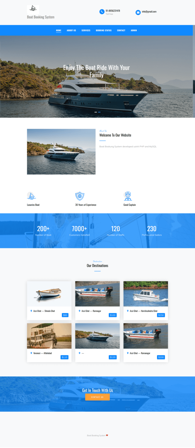 Boat Booking System Project | Boat Booking Mangment Project in PHP