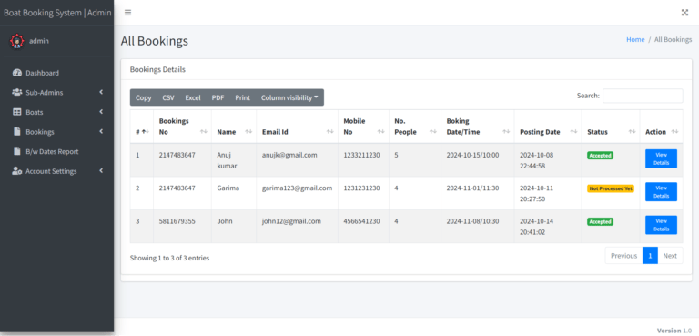 Boat Booking System Project | Boat Booking Mangment Project in PHP