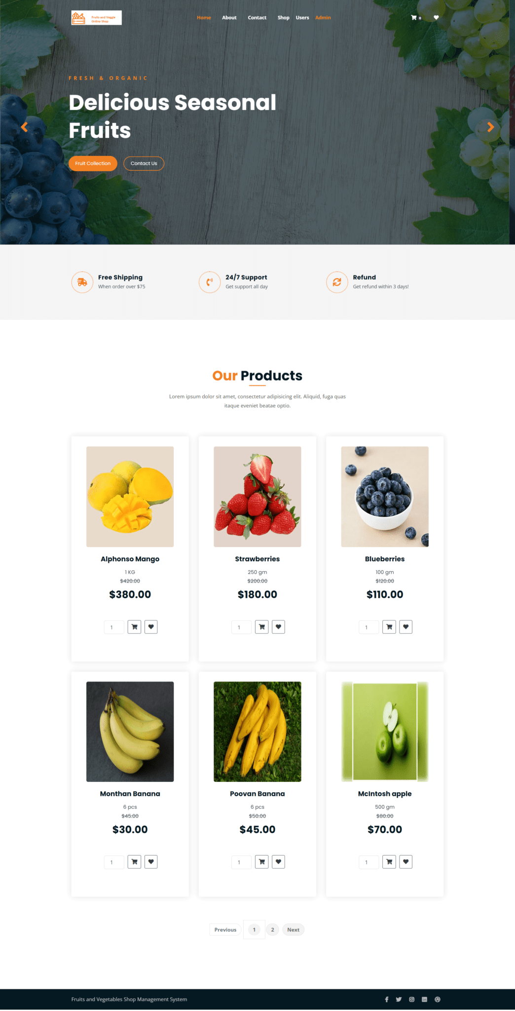 Fruits and Vegetables Shop Management System using PHP - PHPGurukul