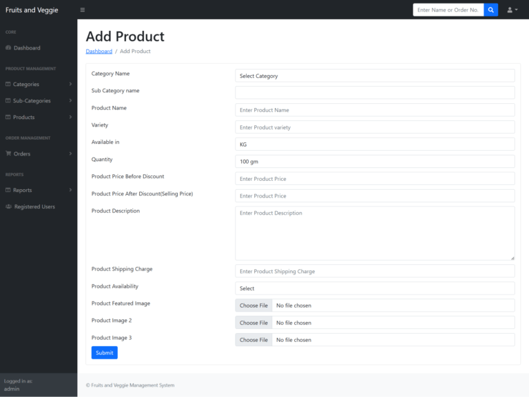 Fruits and Vegetables Shop Management System using PHP - PHPGurukul