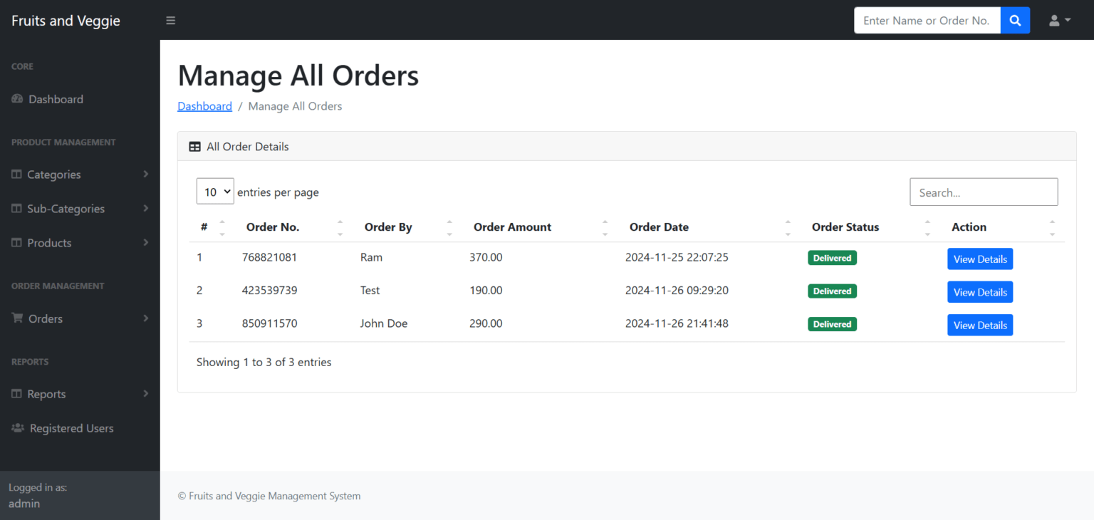 Fruits and Vegetables Shop Management System using PHP - PHPGurukul