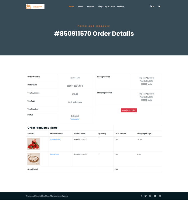 Fruits and Vegetables Shop Management System using PHP - PHPGurukul
