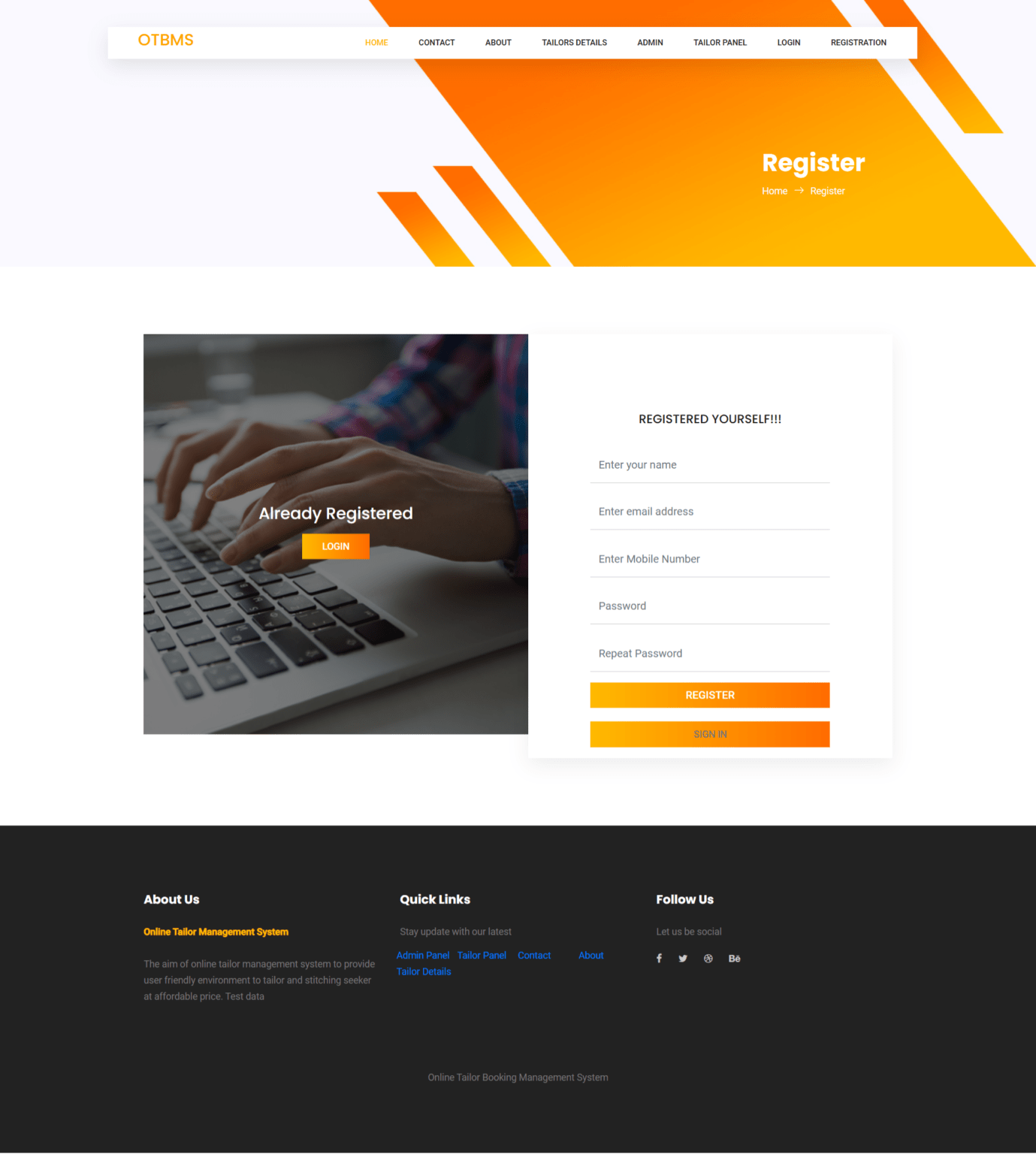Online Tailor Booking System Project in PHP - PHPGurukul