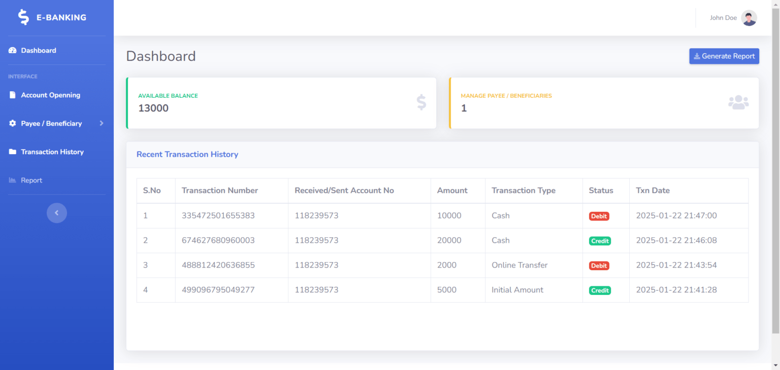 E-Banking mangment System Project in PHP | E-Banking System