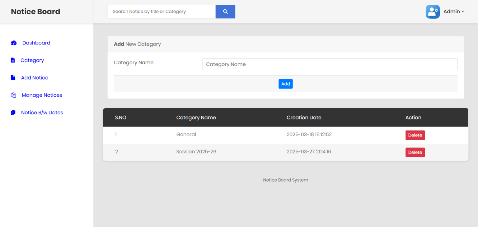 Notice Board System Management Project Using PHP and MySQL - PHPGurukul