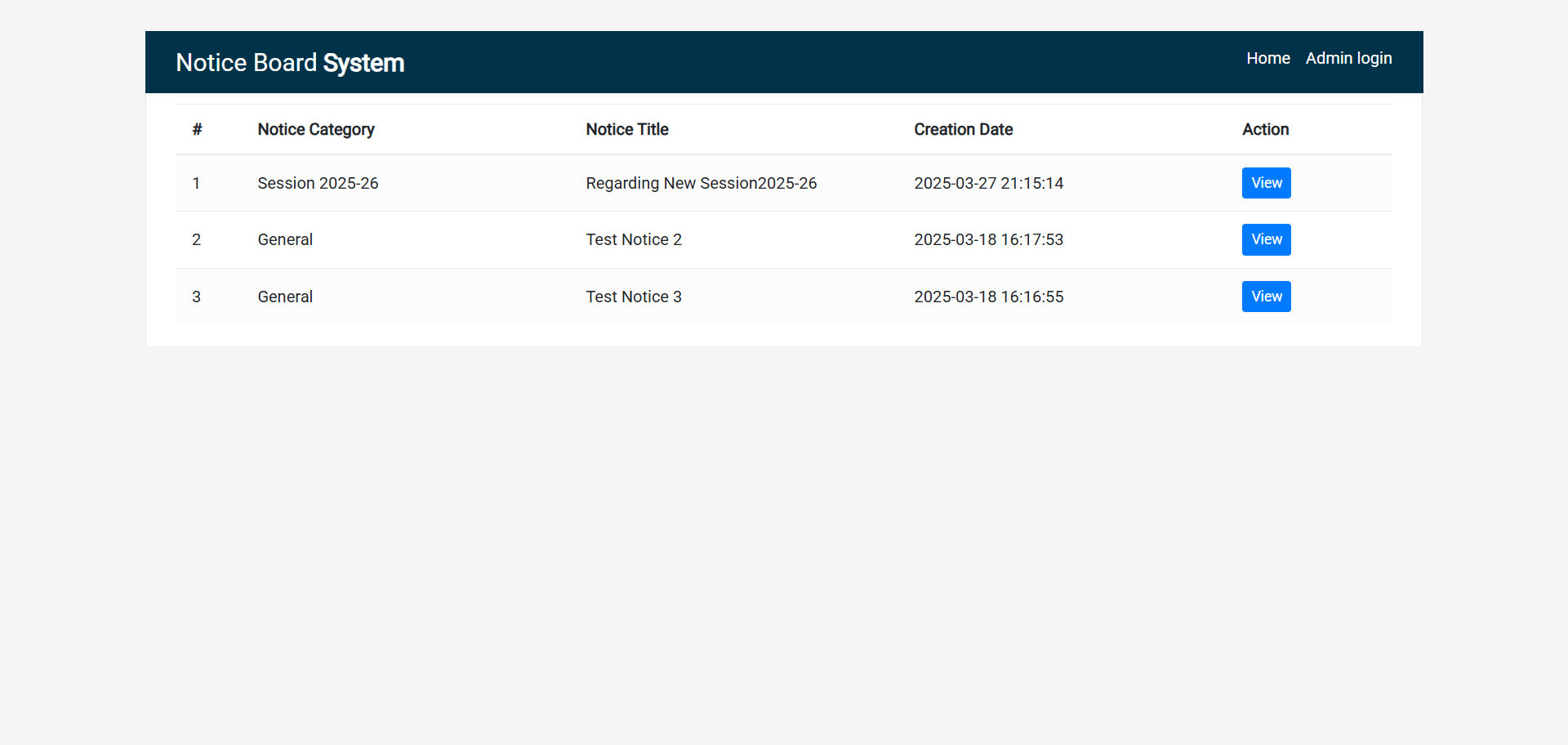 Notice Board System Management Project Using PHP and MySQL - PHPGurukul