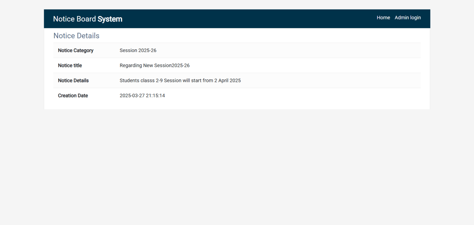 Notice Board System Management Project Using PHP and MySQL - PHPGurukul