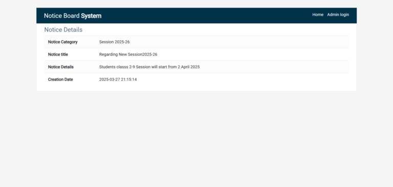 Notice Board System Management Project Using PHP and MySQL - PHPGurukul