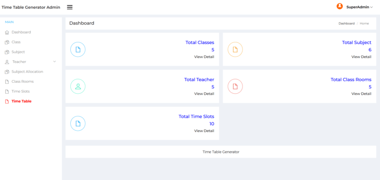 Time Table Generator System Project - PHPGurukul