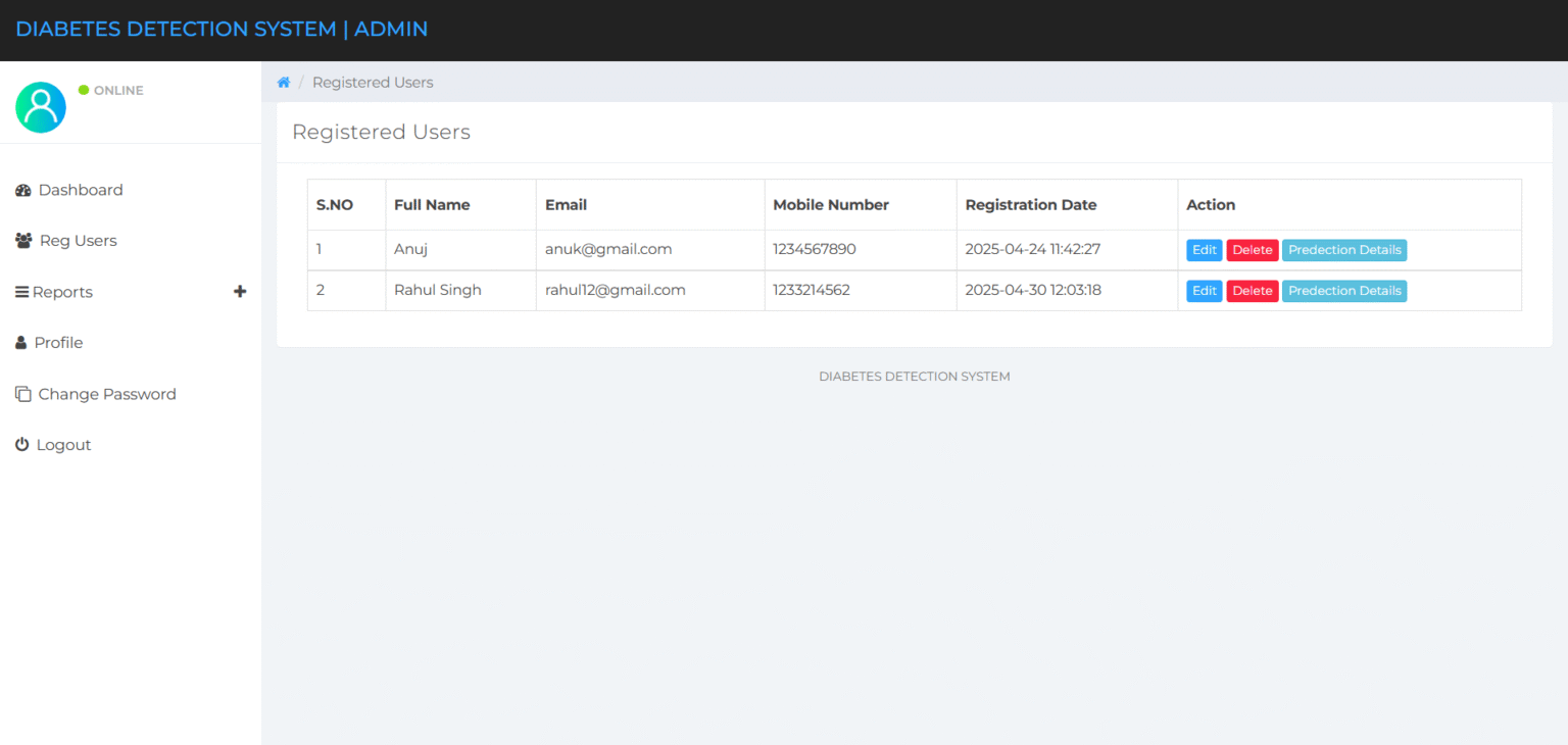 Diabetes Detection management System Project using PHP and MYSQL ...