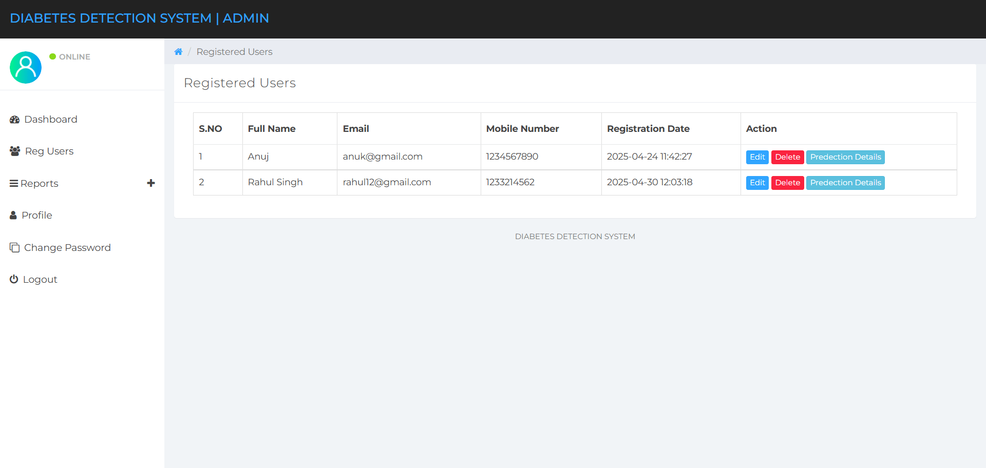 Diabetes Detection management System Project using PHP and MYSQL ...