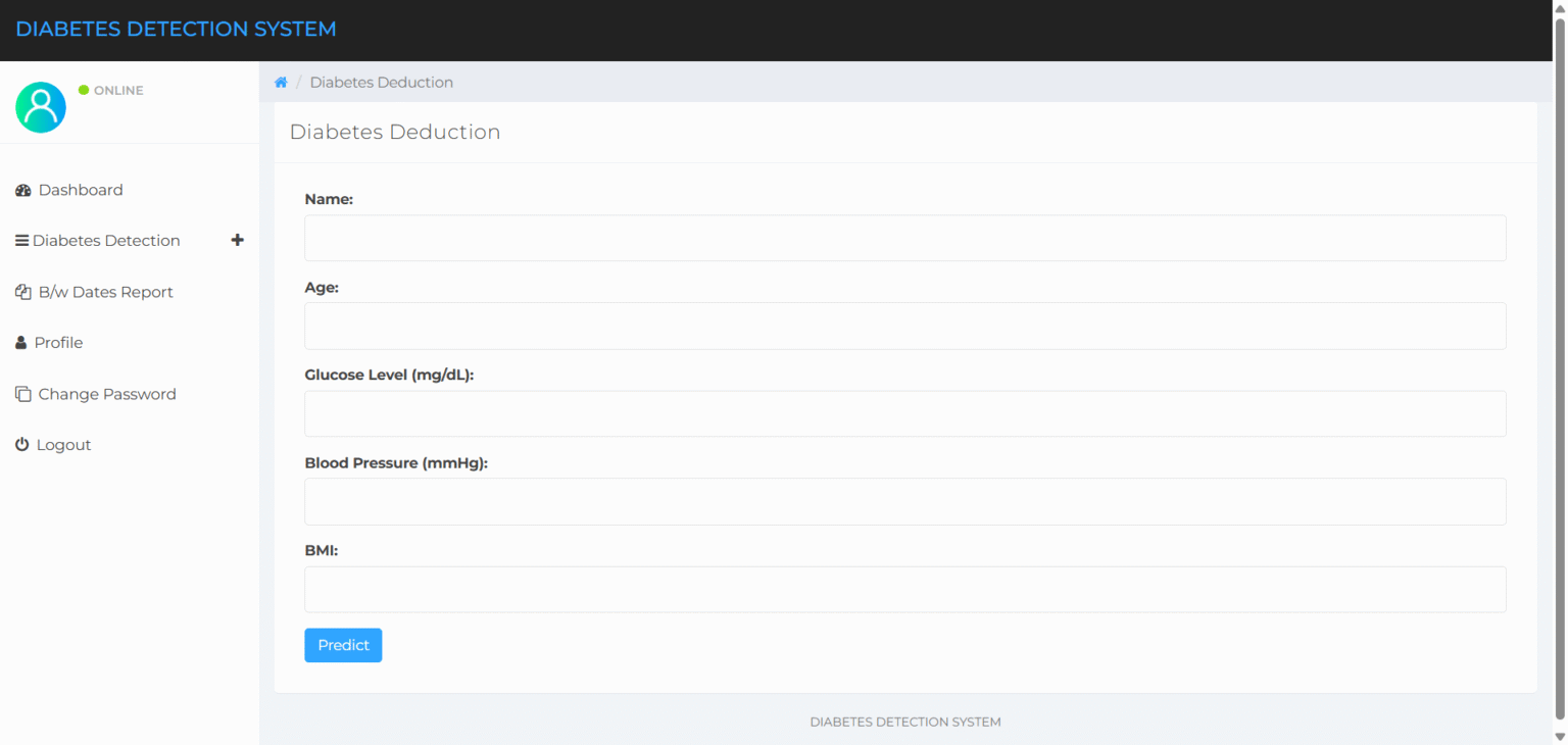 Diabetes Detection Management System Project Using Php And Mysql