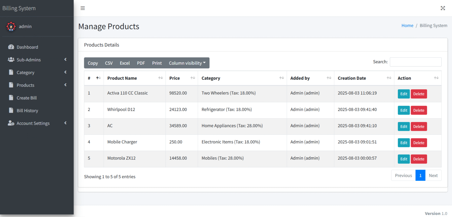 Billing System using PHP and MySQL | Download Billing Management System ...