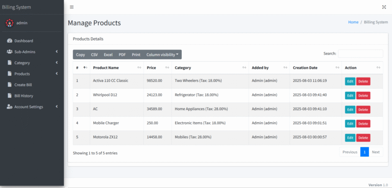 Billing System using PHP and MySQL | Download Billing Management System ...