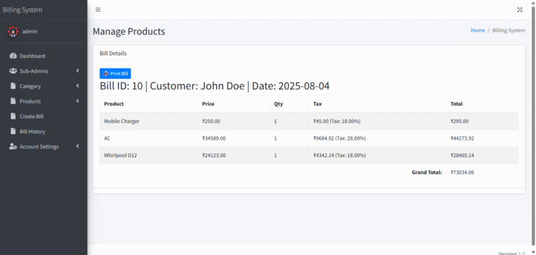 Billing System using PHP and MySQL | Download Billing Management System Project in PHP