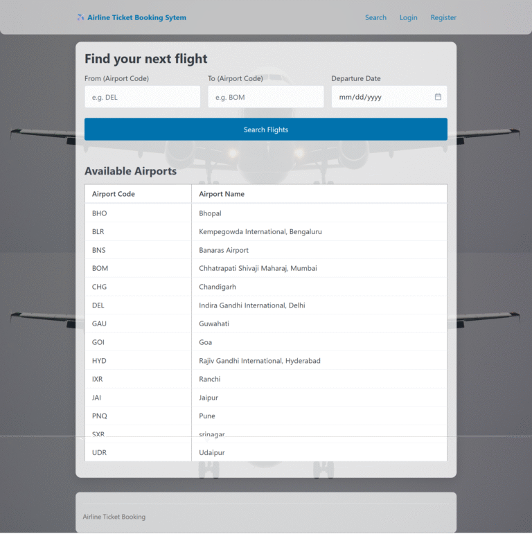 Airline Ticket Booking System using PHP and MySQL | Airline Ticket Booking Management System Project