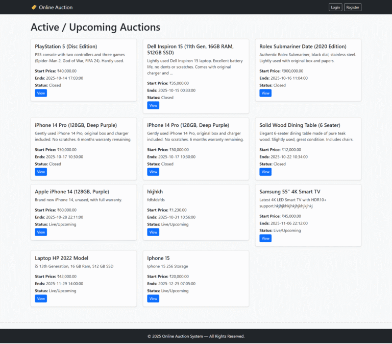 Online Auction System using PHP and MySQL | Online Auction Management System Project