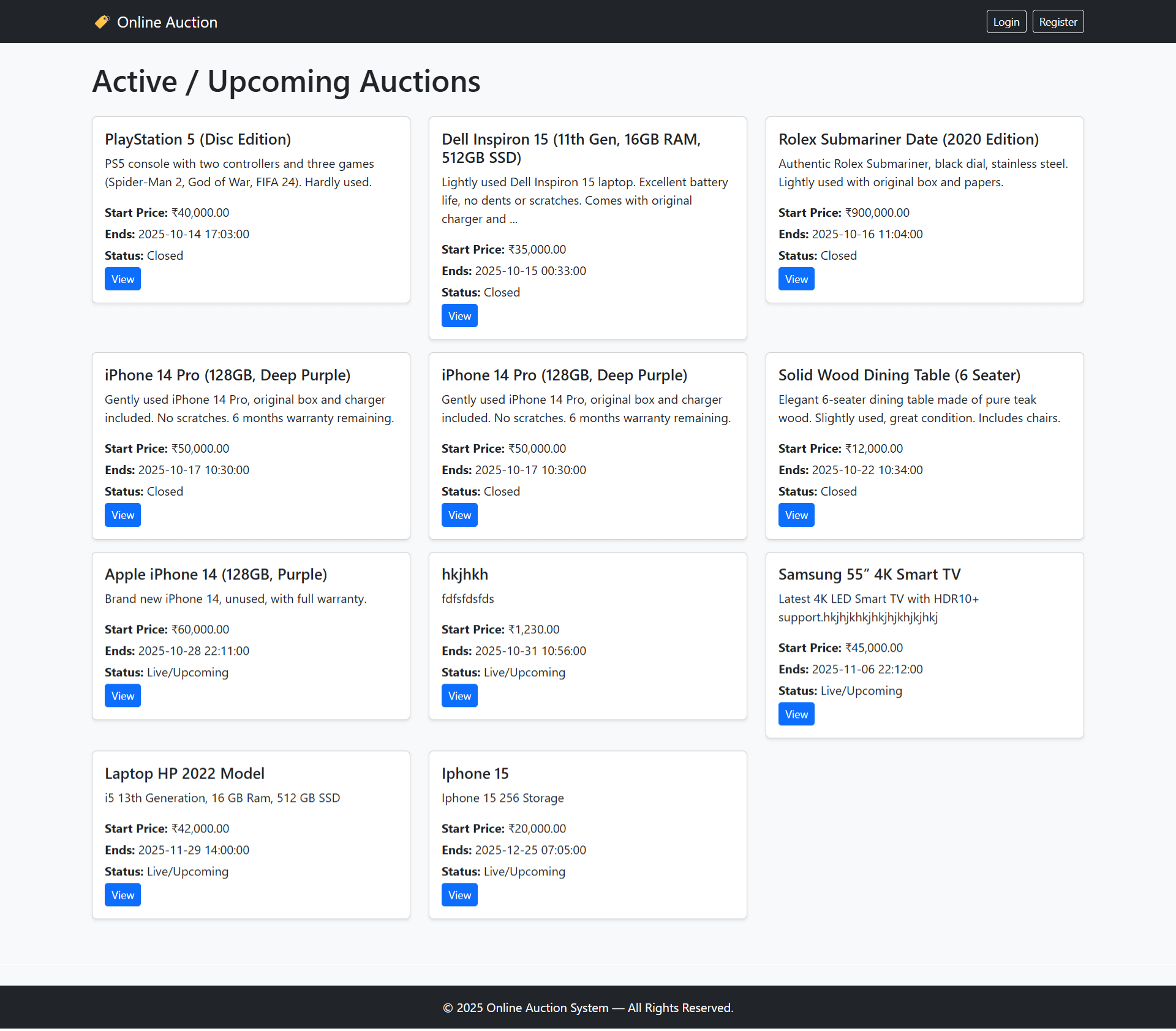 Online Auction System using PHP and MySQL | Online Auction Management System Project