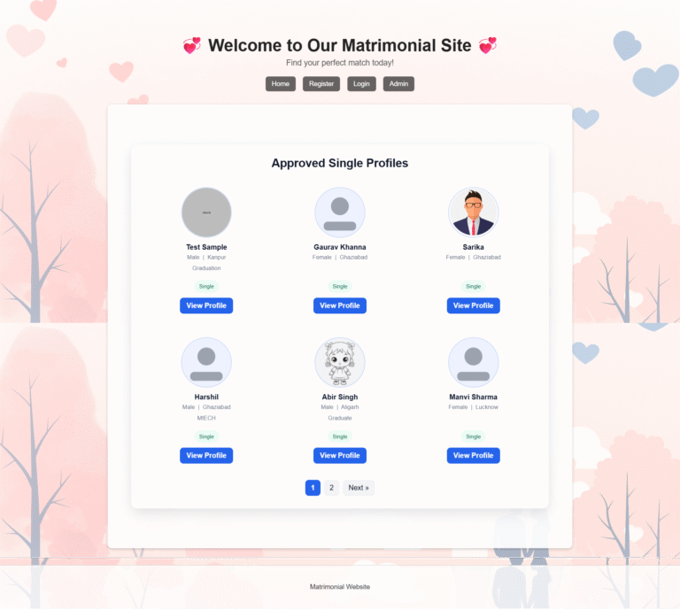 Matrimonial Portal using PHP and MySQL | Online Matrimonial Portal system