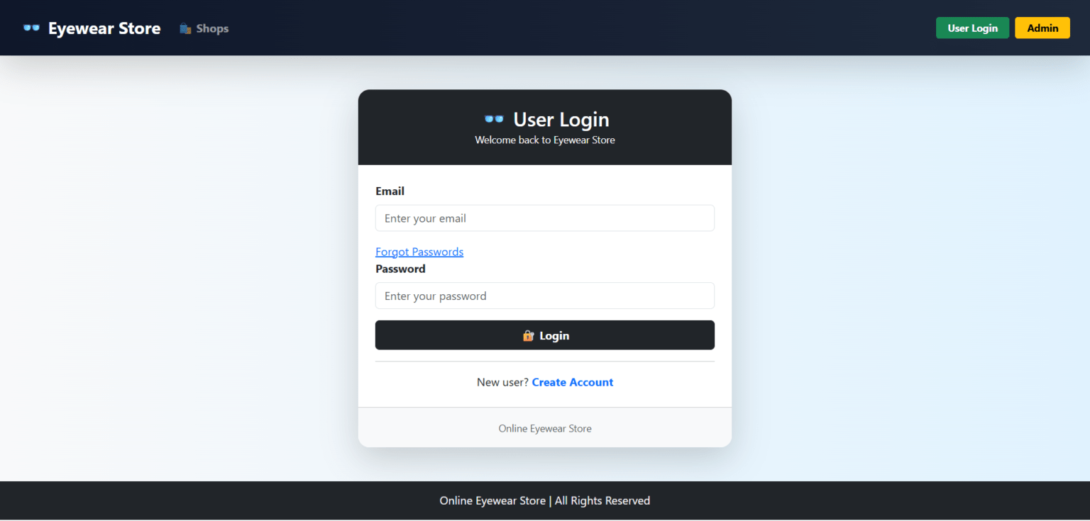 Online Eyewear Store using PHP and MySQL - PHPGurukul